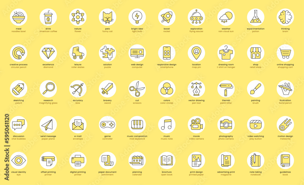 Vetor de Creative business icons. Digital work icon set. Creativity and ...