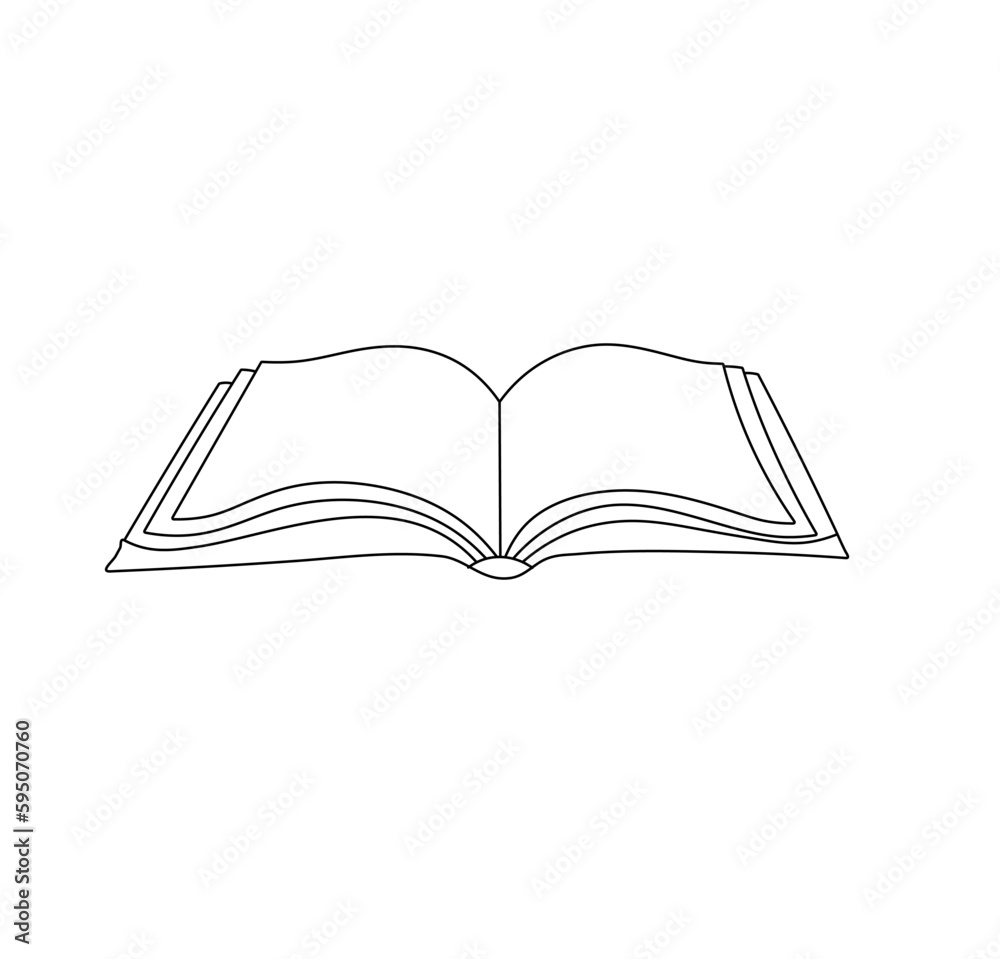 Vector isolated one single open book with pages sheets colorless black ...