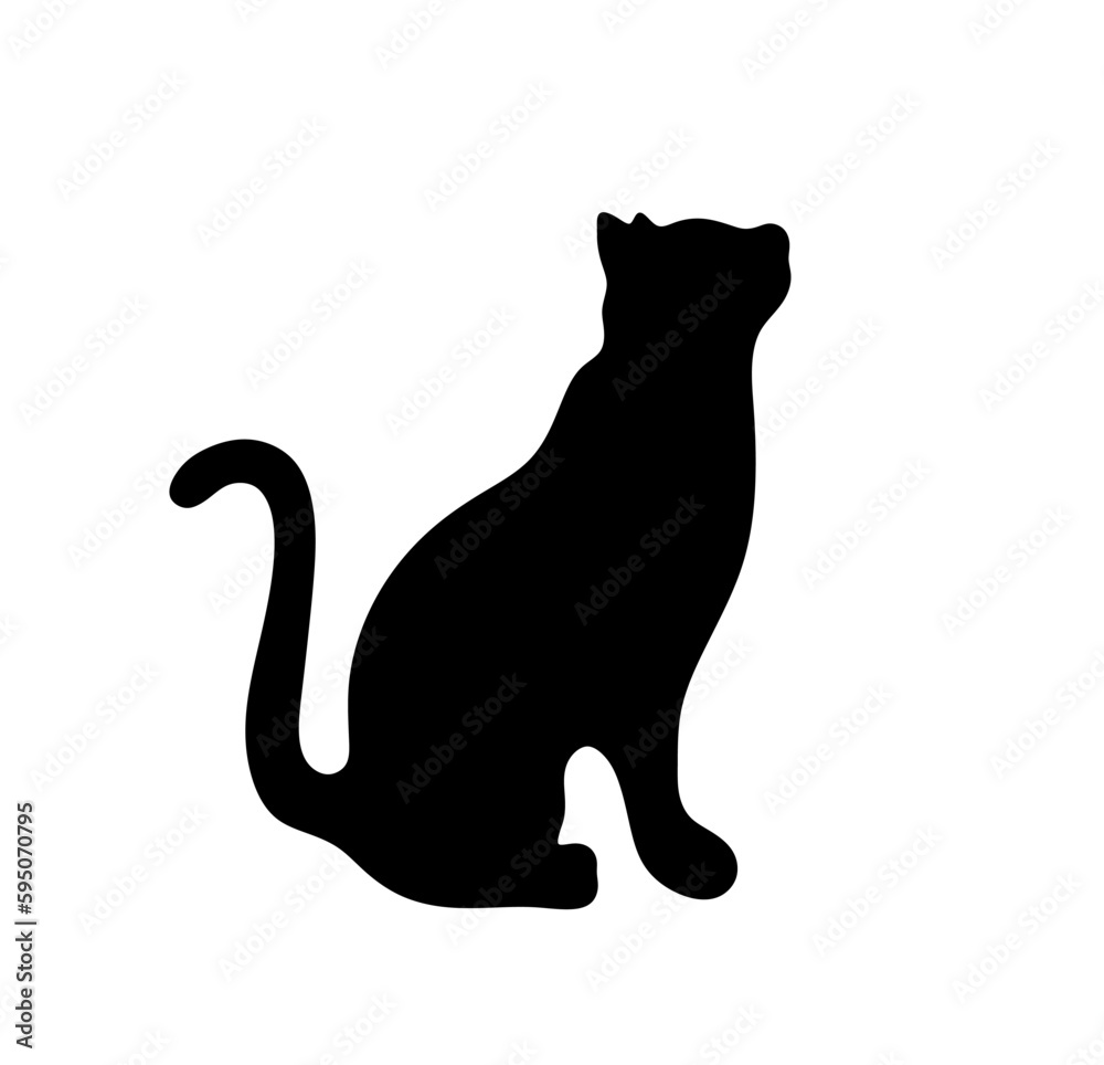 Vector isolated one single black sitting cat side view on white ...