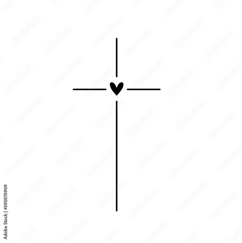 Vector isolated one single simplest cross with little heart in center ...