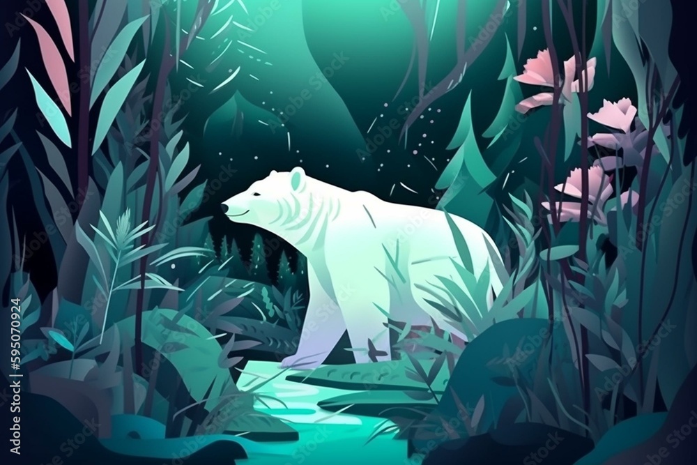 Arctic bear in the jungle, tropical and arctic concept art, animal in ...