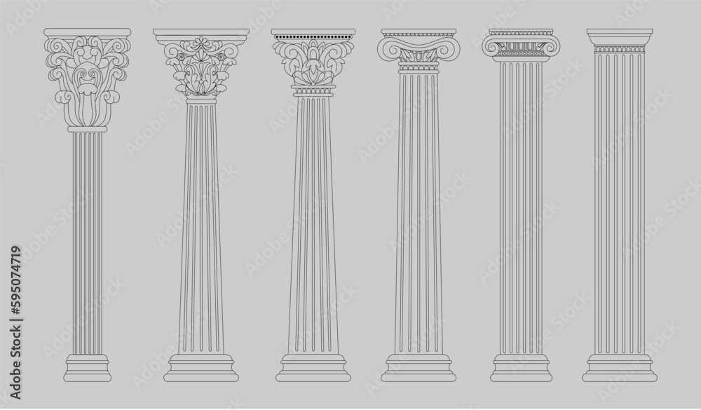 Roman, greek columns. Antique rome pillar, classic baroque temple ...