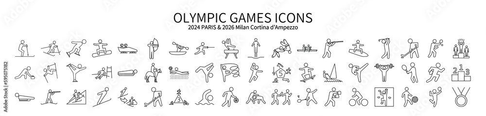 Olympic Games pictogram set, Paris 2024, Milan 2026 Stock Illustration ...