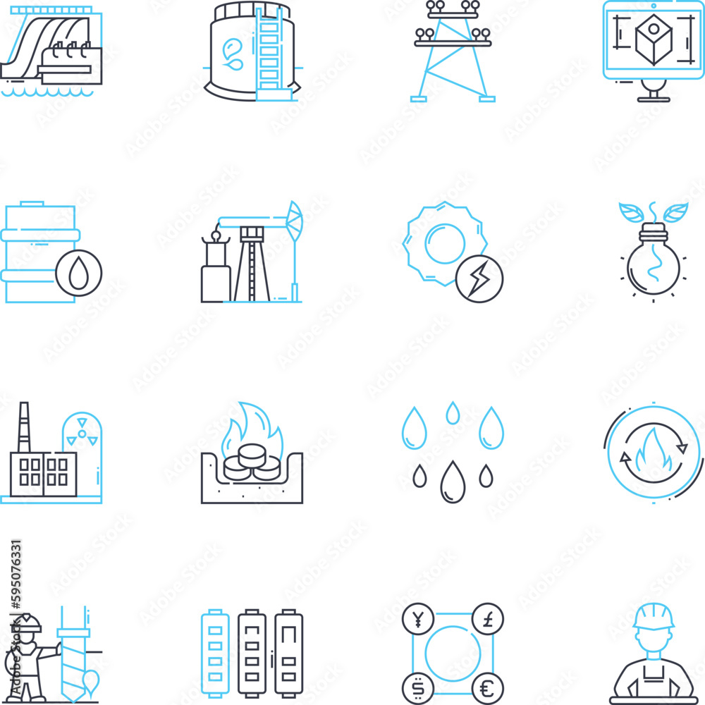 Clean energy linear icons set. Solar, Wind, Hydrogen, Biomass ...