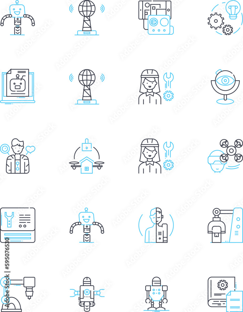 Vecteur Stock Unmanned aircraft linear icons set. Drs, Quadcopters, UAS ...