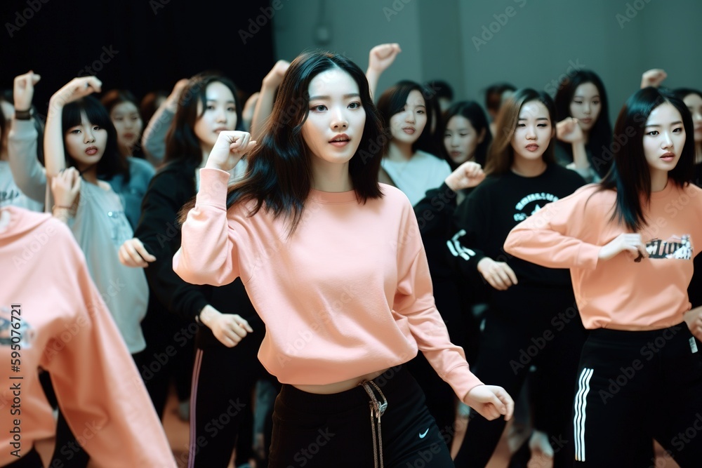 K-pop dance class where girl dancer practice choreography. Generative ...