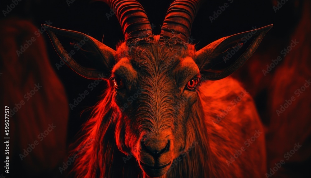 ภาพประกอบสต็อก Satanic goat exorcism scary background concept with red ...
