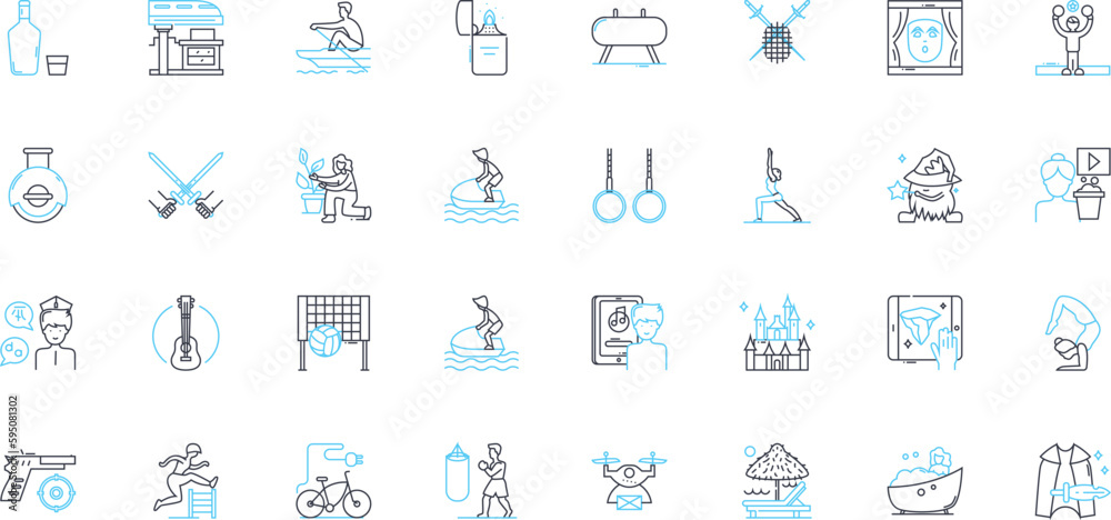 Idle pastimes linear icons set. Reading, Gaming, Watching, Daydreaming ...