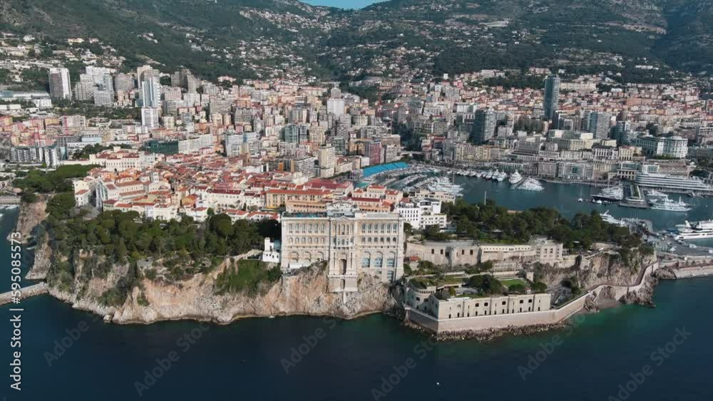 Aerial view of The Oceanographic Museum in Monaco Ville, South France ...