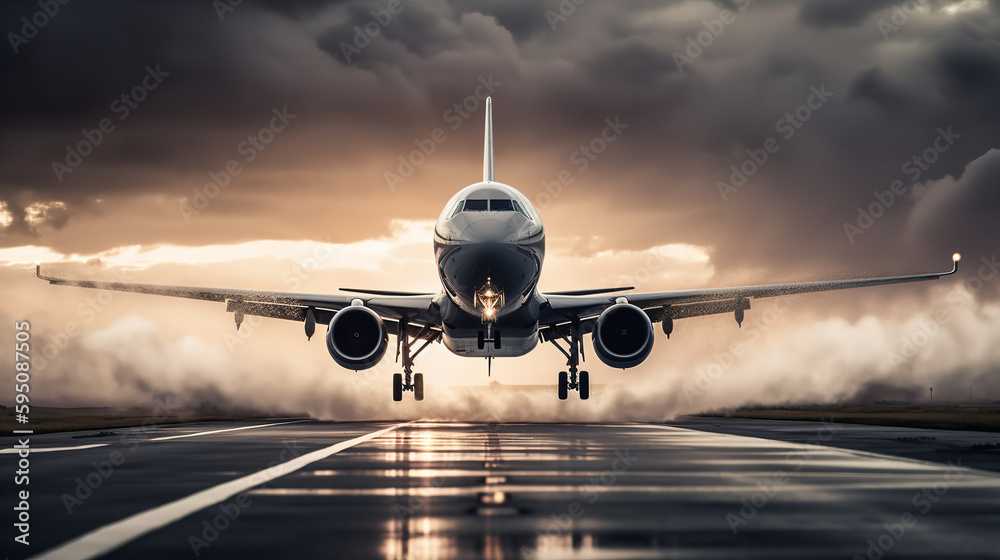 Stockillustratie Commercial airliner taking off from a runway, with ...