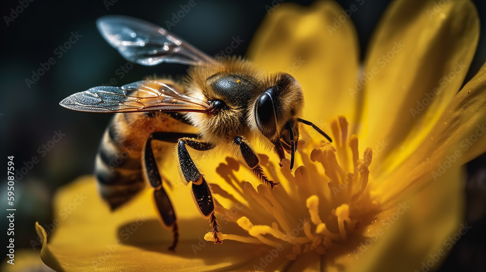 A close-up of a bee pollinating a flower on World Environment Day ...