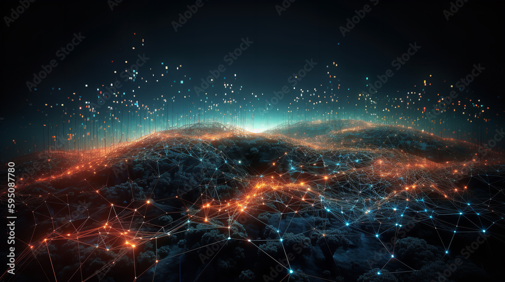 Abstract technological background with glowing lines, circuits, and ...