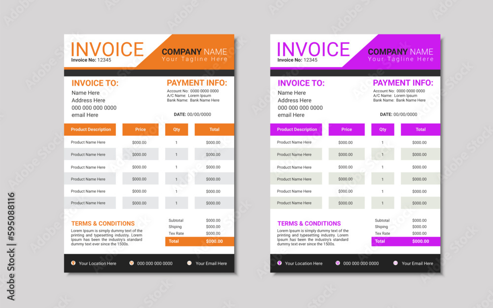 Professional minimal and modern invoice form template design Stock ...