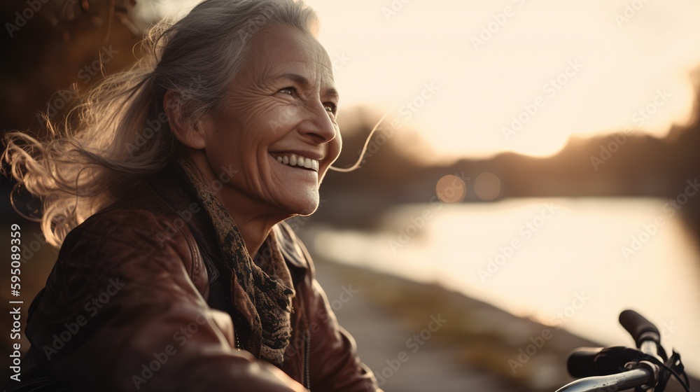 Fictional person. Retired happy Aging elderly senior baby boomer woman ...