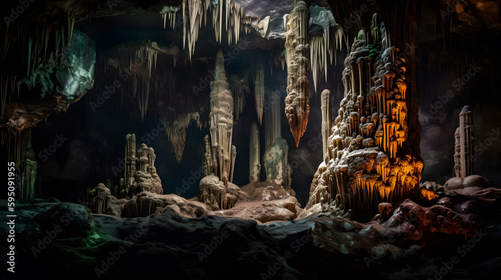 Intriguing image of an otherworldly cave formation, featuring ...