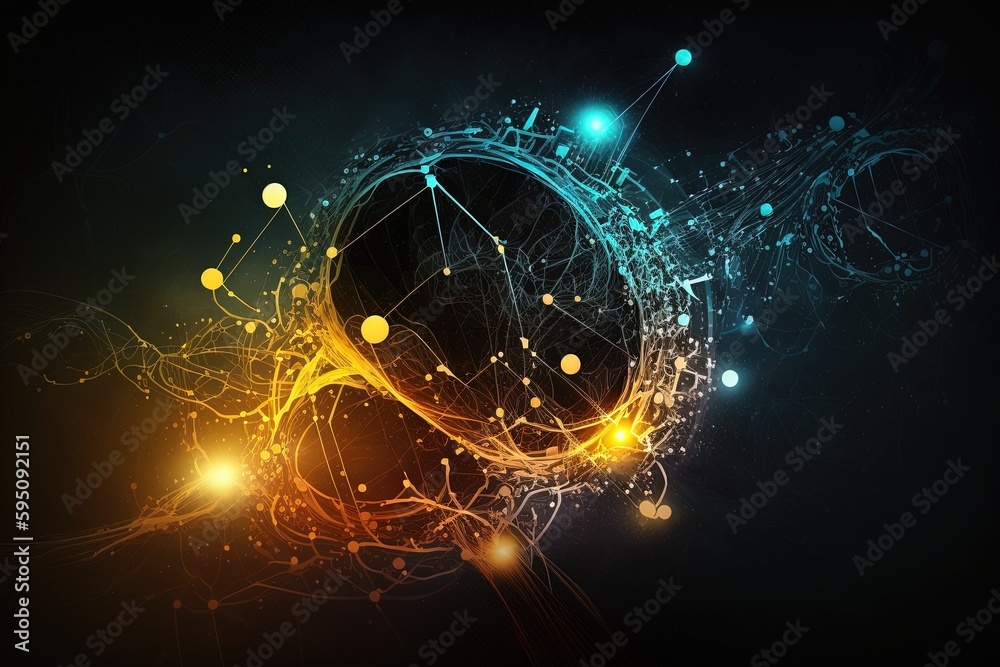 A blue and yellow background with lines and dots, data connection ...