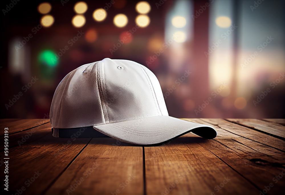 Blank White Hat Template Mockup on Wooden Surface in Modern Interior ...