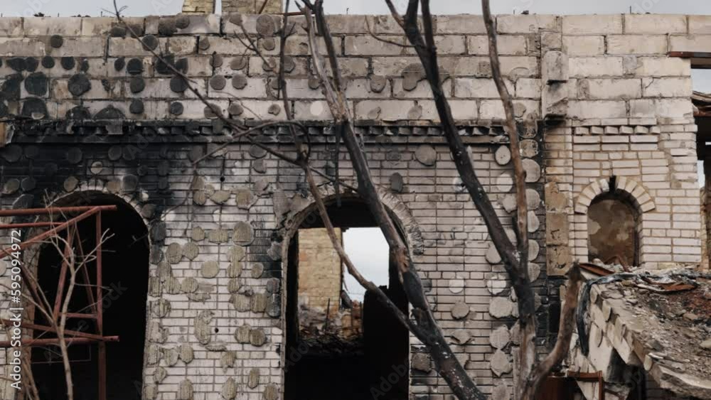Stockvideon damaged by shelling, residential building, house destroyed ...
