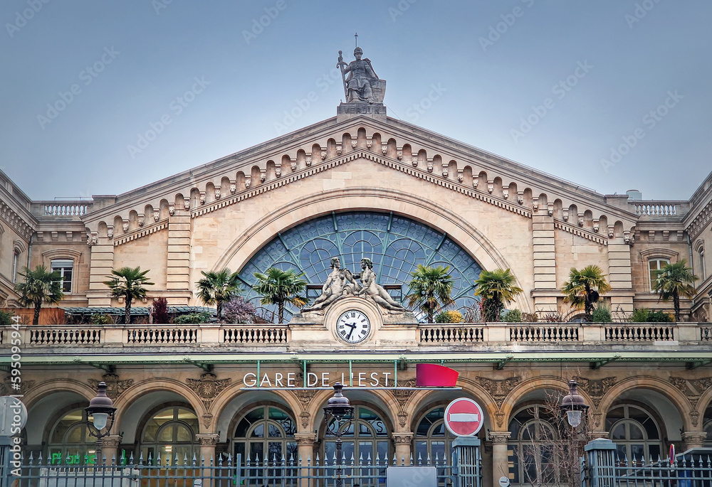 Paris Gare de l'Est, France. Eastern railway station, train terminal building facade Stock Photo ...