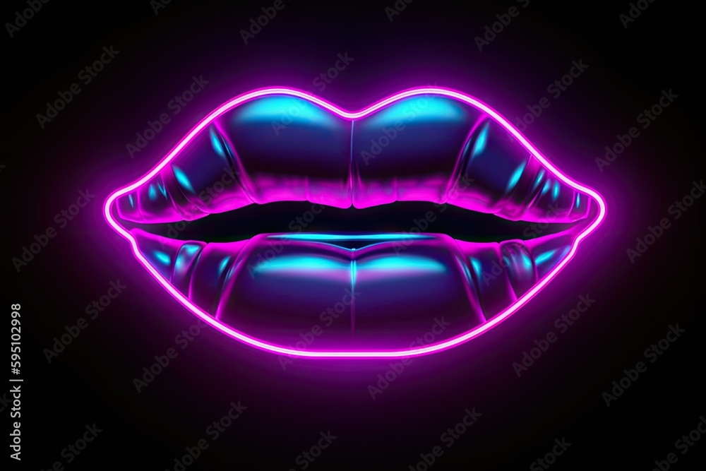 neon background, fluorescent lips form, blank lips frame. Generative ai ...