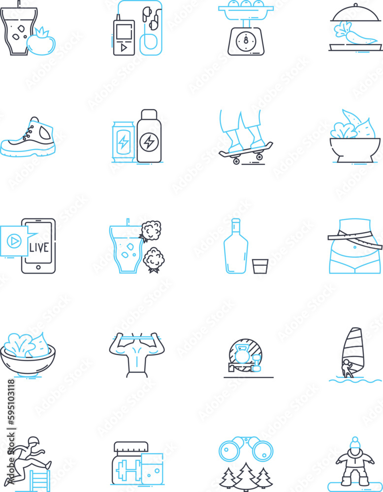 Food intake linear icons set. Nutrition, Diet, Metabolism, Portion ...
