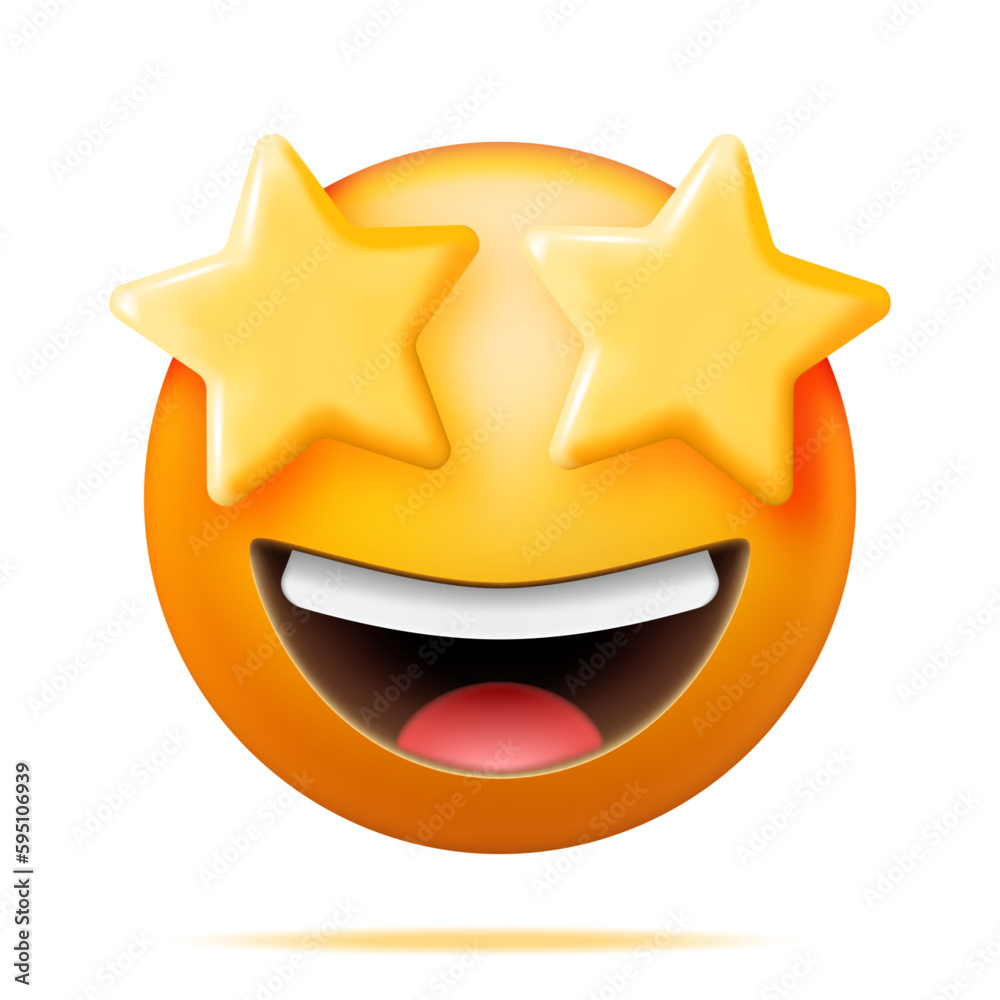 3D Yellow Excited Starry Eyed Emoticon Isolated. Render Laughing Star ...