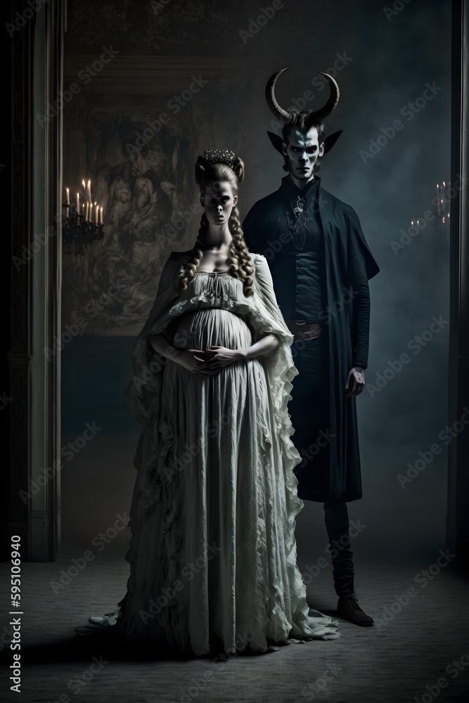 full body perspective pregnant demon with the head of a woman dead eyes ...