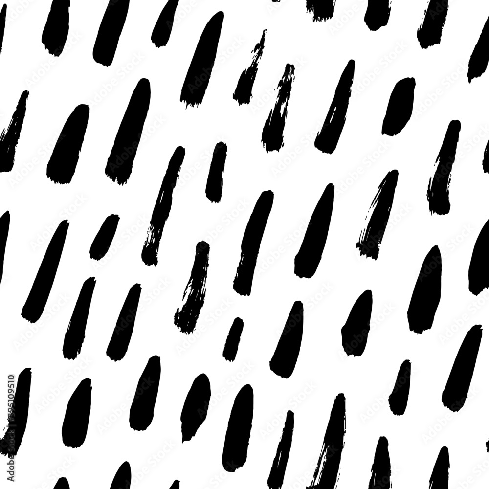 Rain motif seamless pattern with diagonal brush strokes. Hand drawn abstract short thick lines ...