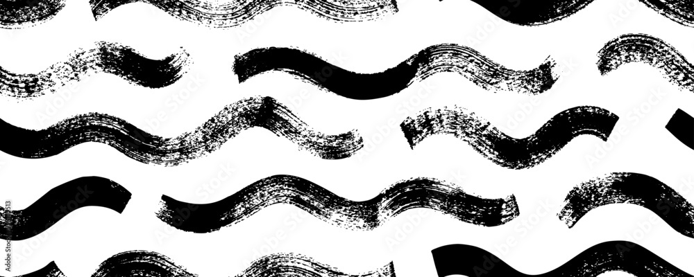 Seamless pattern with bold waves. Brush drawn grunge ripple texture ...