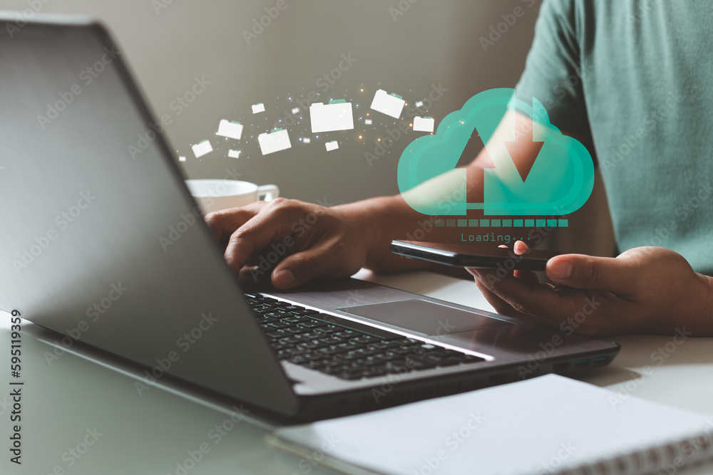 Exchange information and data with internet cloud technology. Digital ...