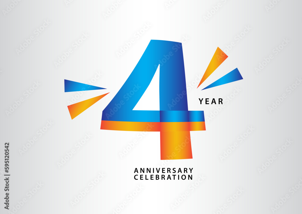 4 year anniversary celebration logotype vector, 4 number design, 4th ...