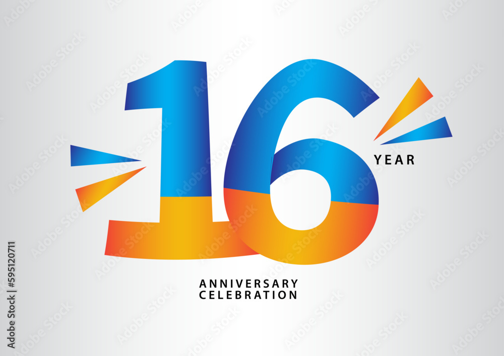 16 year anniversary celebration logotype vector, 16 number design, 16th ...