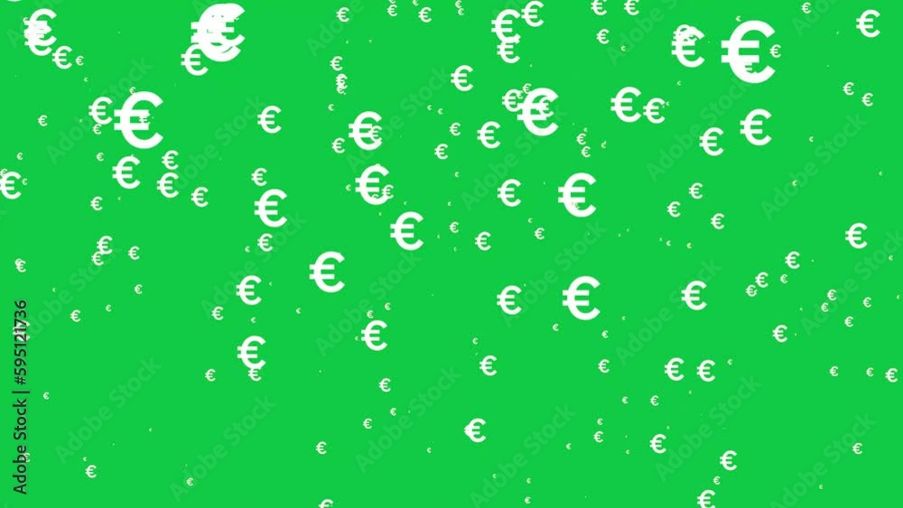 European Euro signs symbol Falling down animation on green screen ...