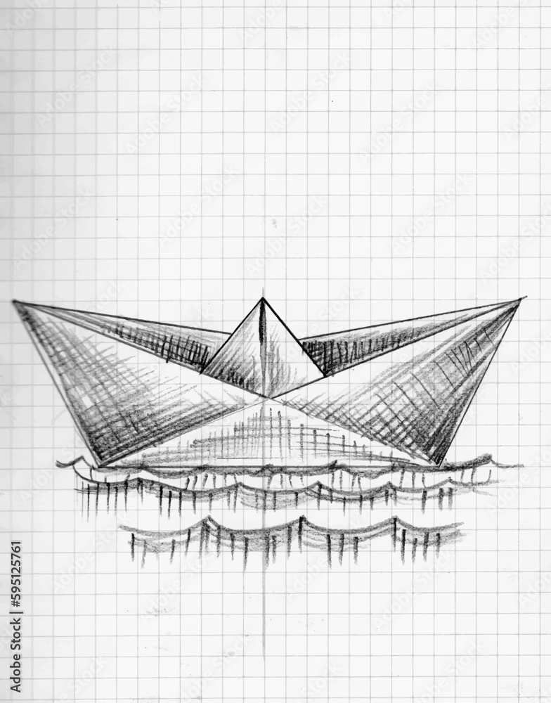 Pencil Drawing of paper boat. Hand drawn vector sketch. Stock Vector ...