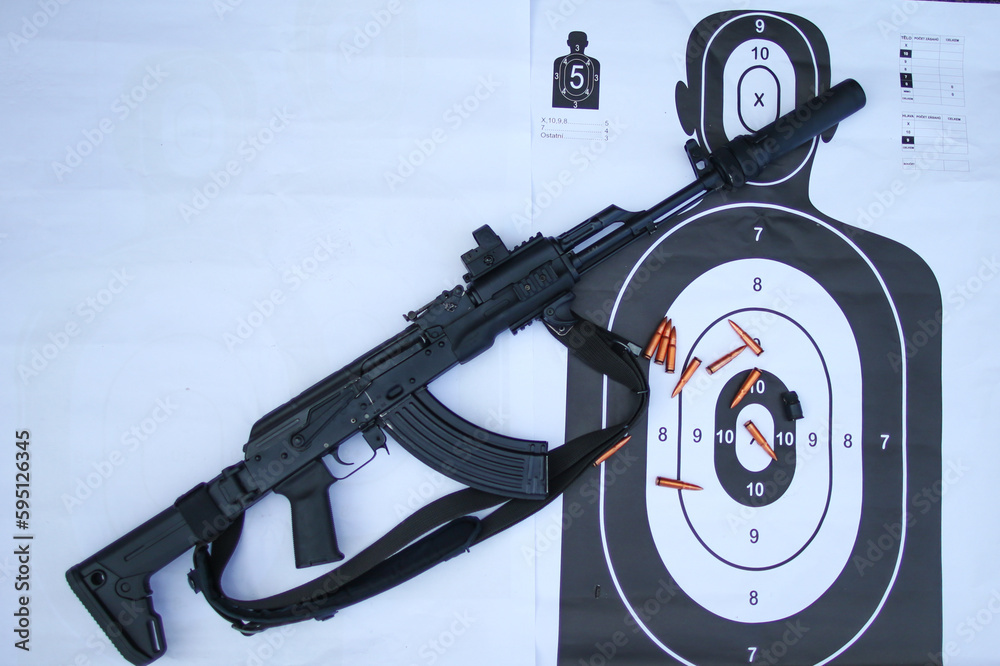 Accurate pistol shooting, handgun and target for shooting with bullet ...