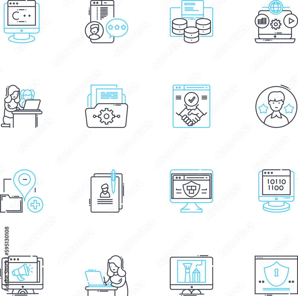 Risk optimization linear icons set. Strategy, Mitigation, Analysis ...