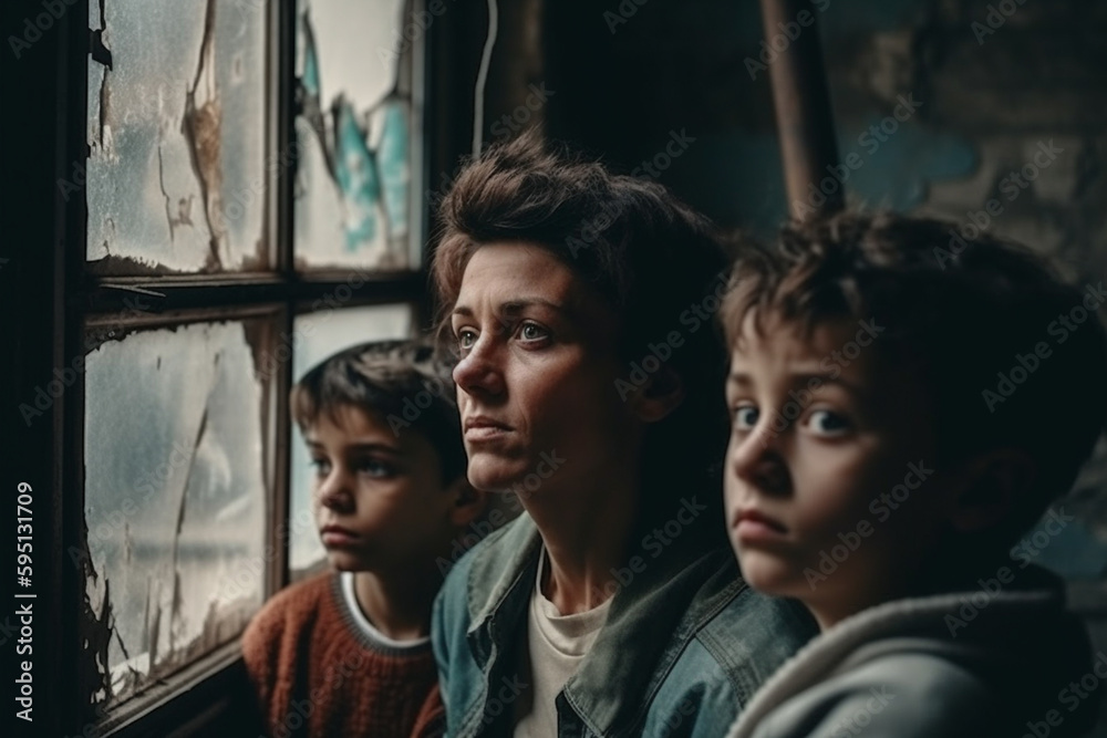 gloomy mood because of a fictitious problem, mother with her two ...