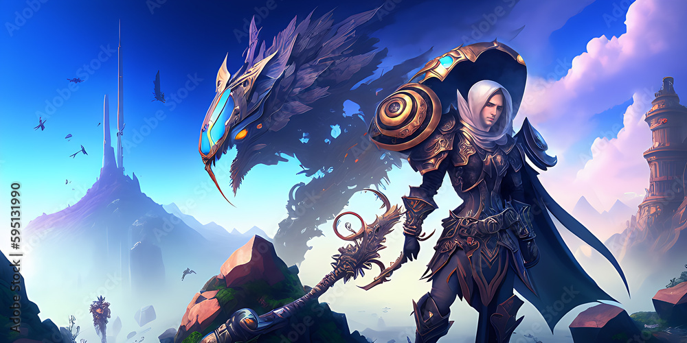 Metroidvania armored hero with a robot bird monster in the background ...