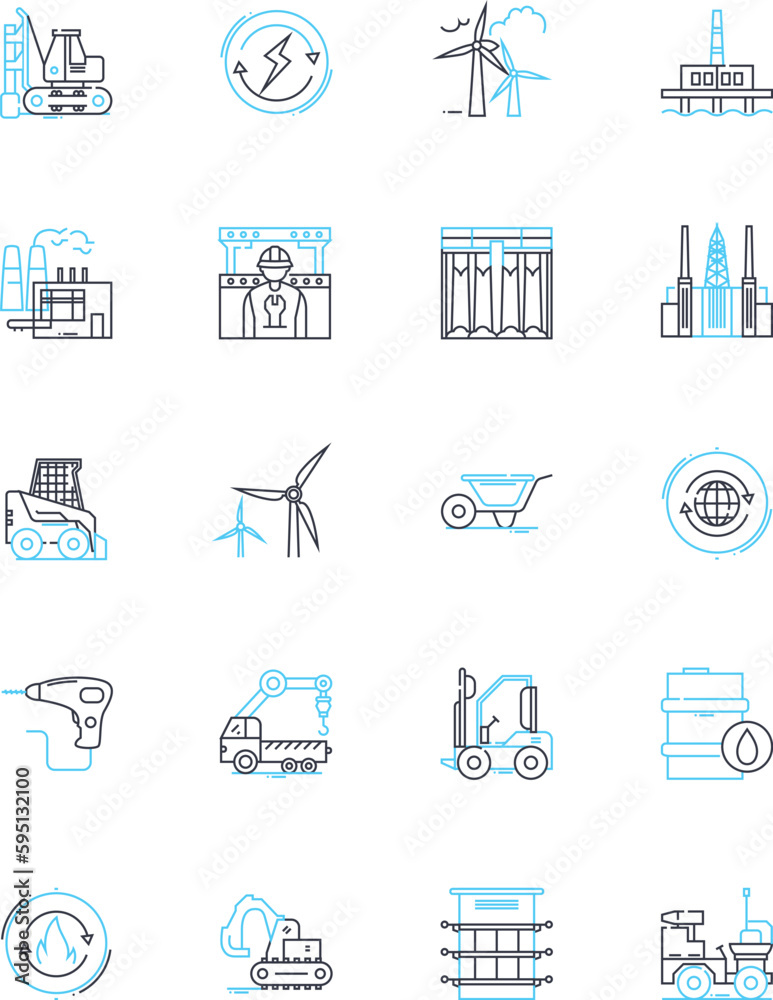 Steel Mill linear icons set. Metallurgy, Blast furnace, Alloy, Molten ...