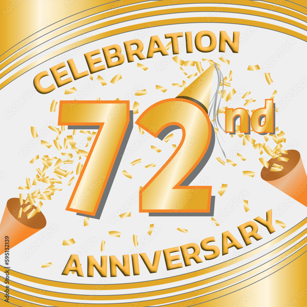 Celebration Anniversary 72 Years with Golden Confetti Stock Vector ...
