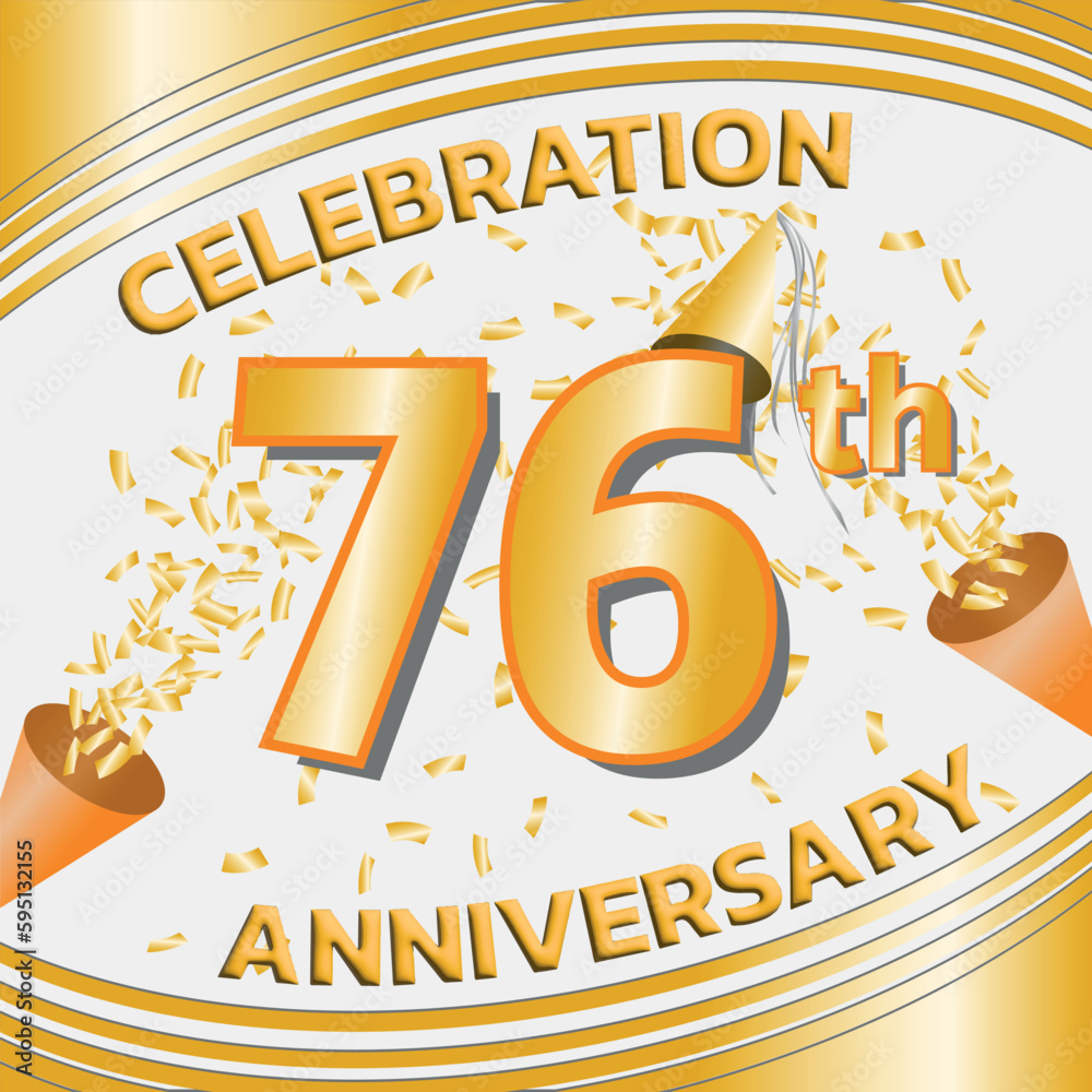 Celebration Anniversary 76 Years with Golden Confetti Stock Vector ...