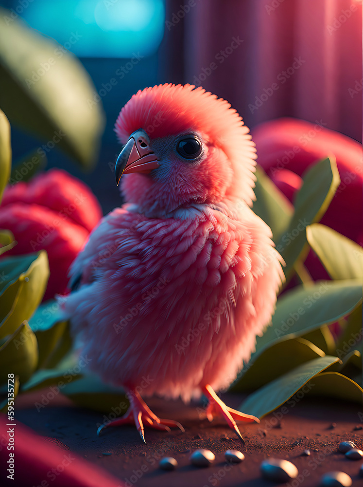 A cute little pink bird from the tropical jungles. A pink bird with a ...