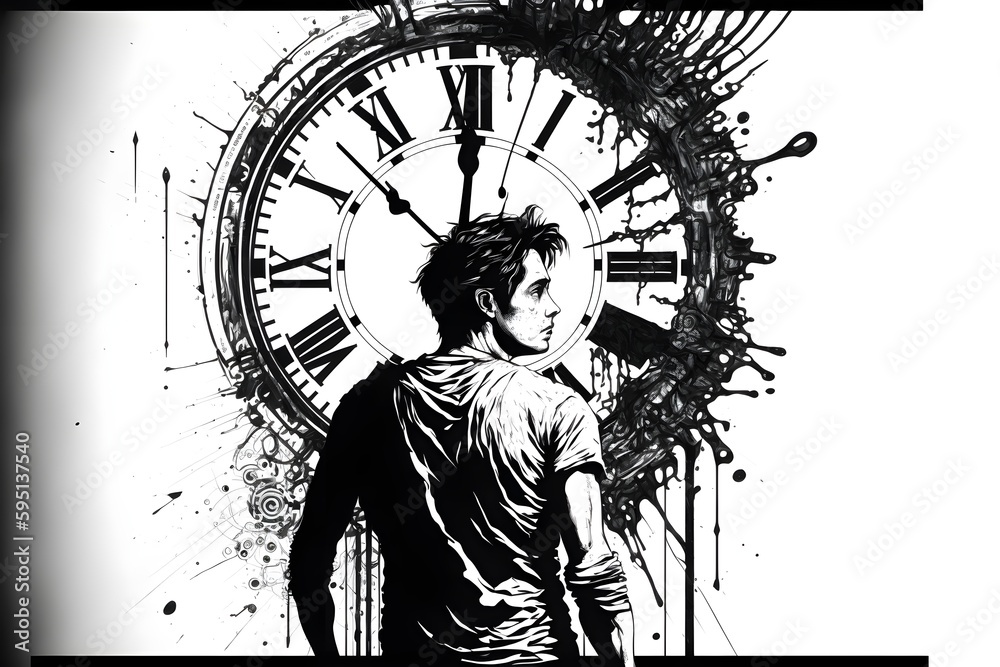 time traveler drawing himself from 2d lines into 3d dynamic pose tshirt ...