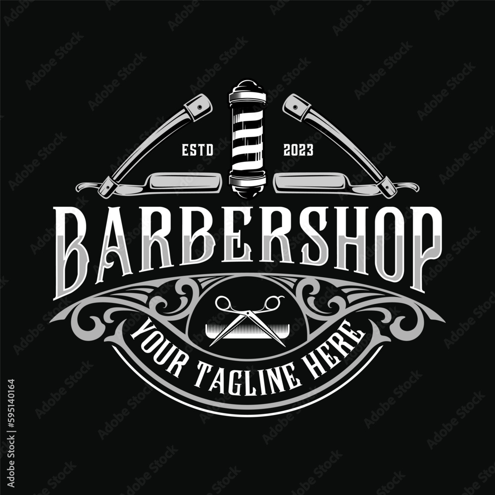 Barbershop vector logo design. Illustration of razor tool with barbers ...