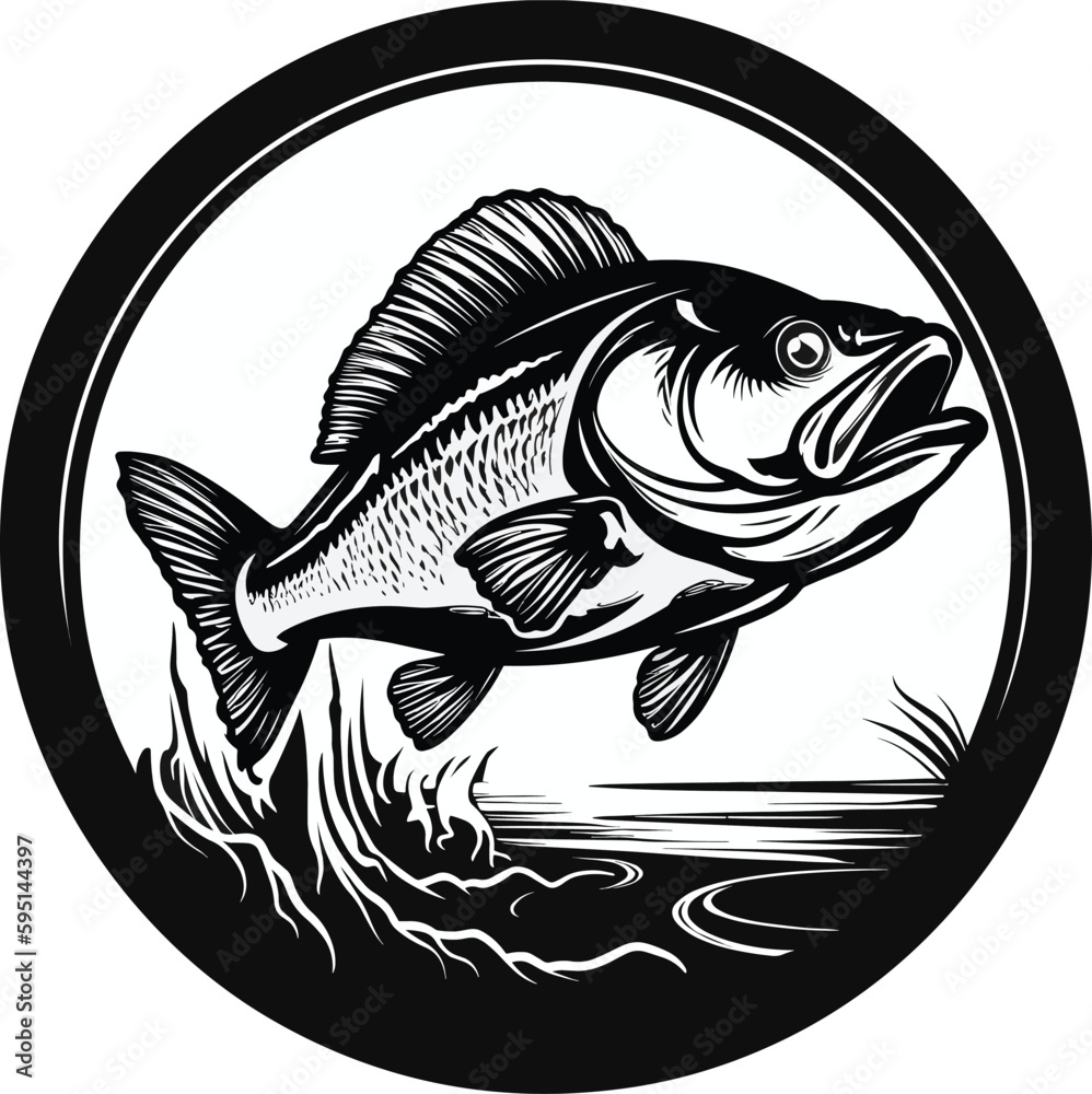 Fishing logo. Bass fish club emblem. Fishing theme vector illustration ...