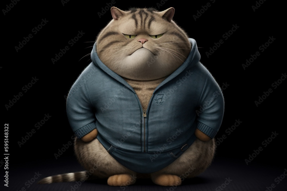 Anthropomorphic fat cat dressed in human clothing in casual style ...