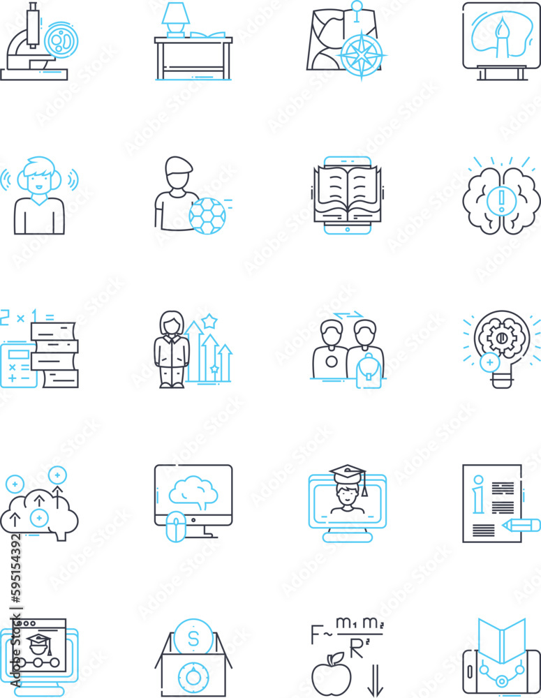 Online education linear icons set. E-learning, Webinar , Distance ...