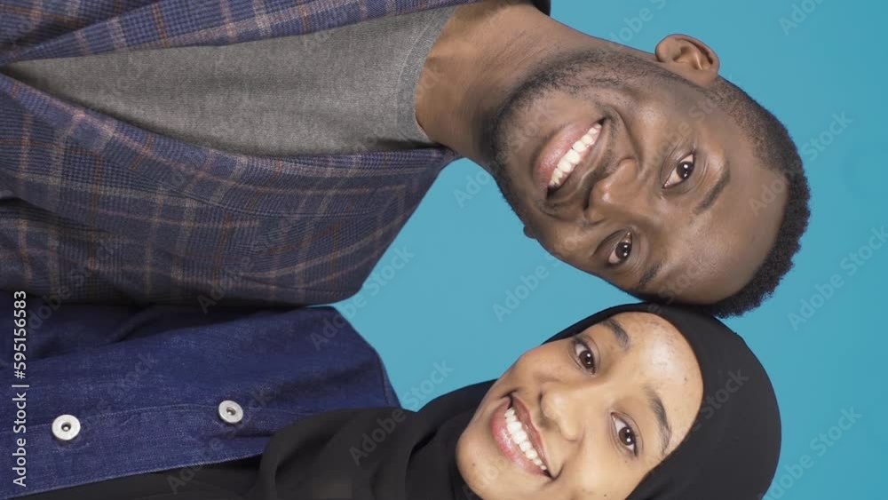 Vertical Video of Portrait of happy african muslim couple. African ...