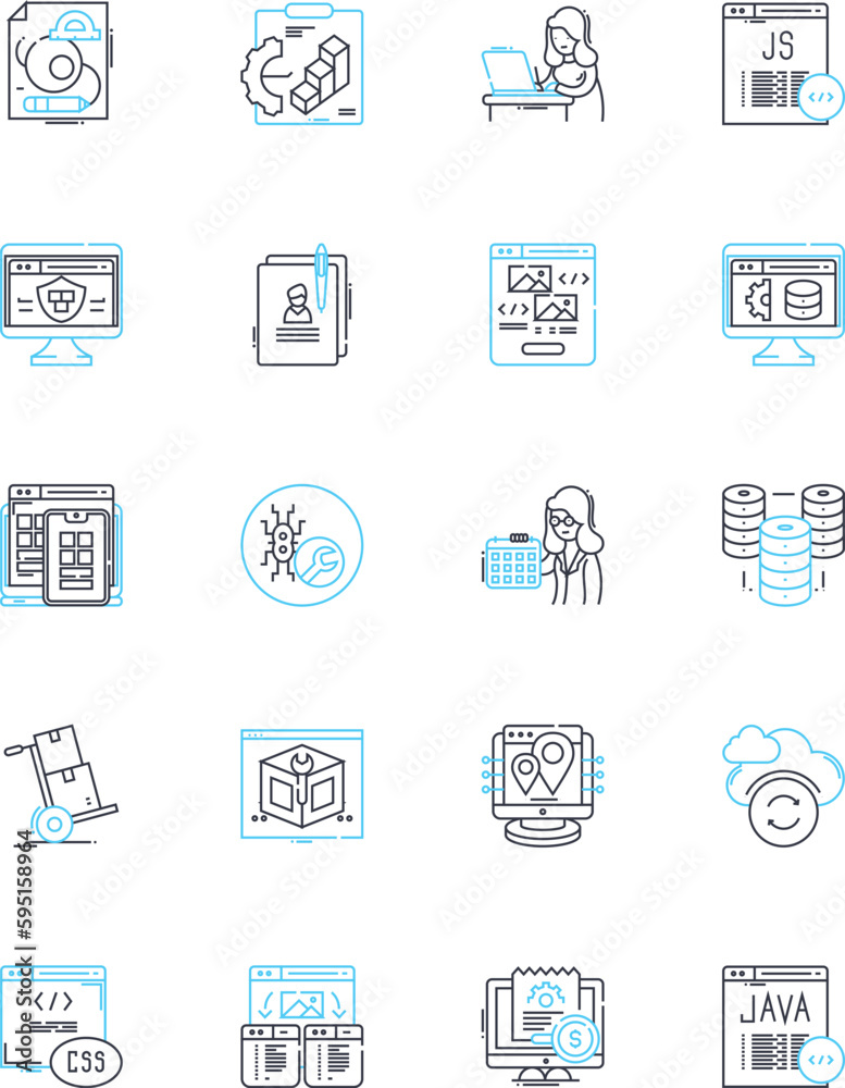 Risk optimization linear icons set. Strategy, Mitigation, Analysis ...
