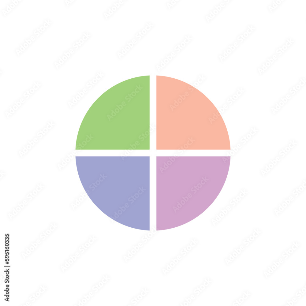Four parts of circle. Pie chart with four same size sectors. Vector ...